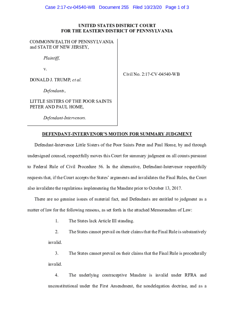Fillable Online Defendant-intervenor’s Motion for Summary Judgment Fax ...