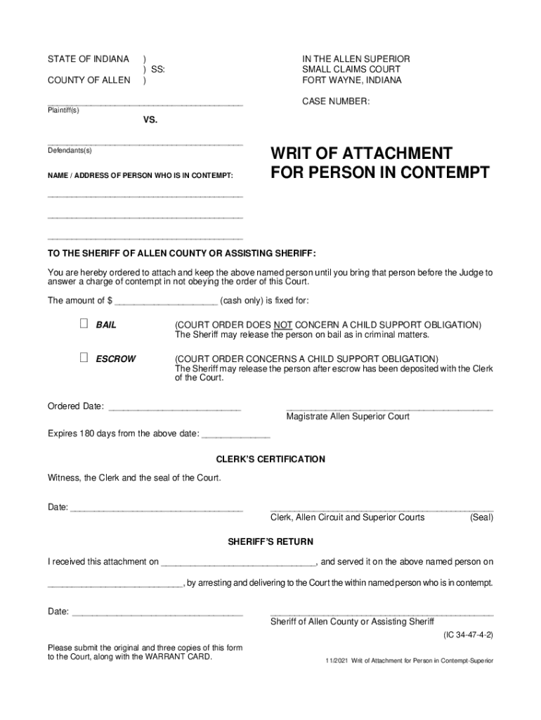 Fillable Online Writ of Attachment for Person in Contempt Fax Email ...
