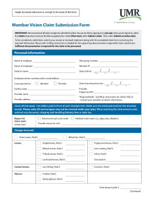 Fillable Online Vision Claim Submission Form Fax Email Print - pdfFiller