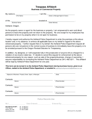 Fillable Online Trespass Affidavit for Business or Commercial Property Fax Email Print - pdfFiller