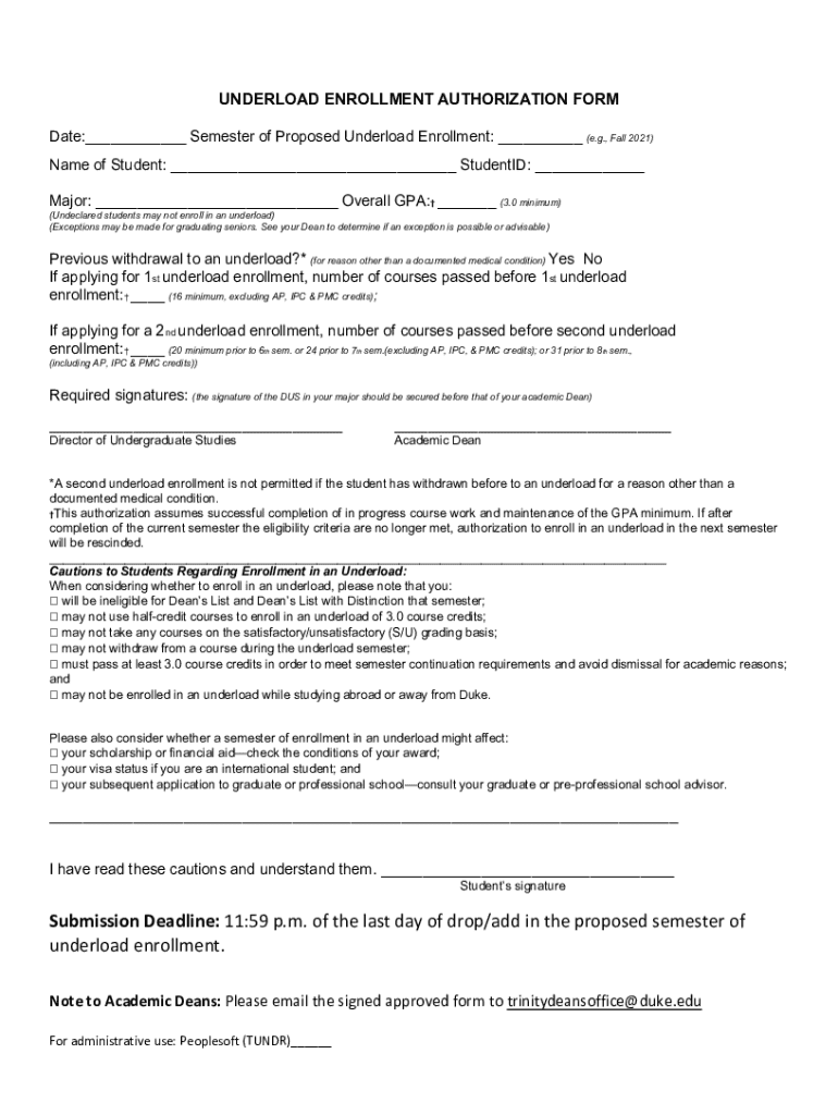 Fillable Online Underload Enrollment Authorization Fax Email Print - pdfFiller