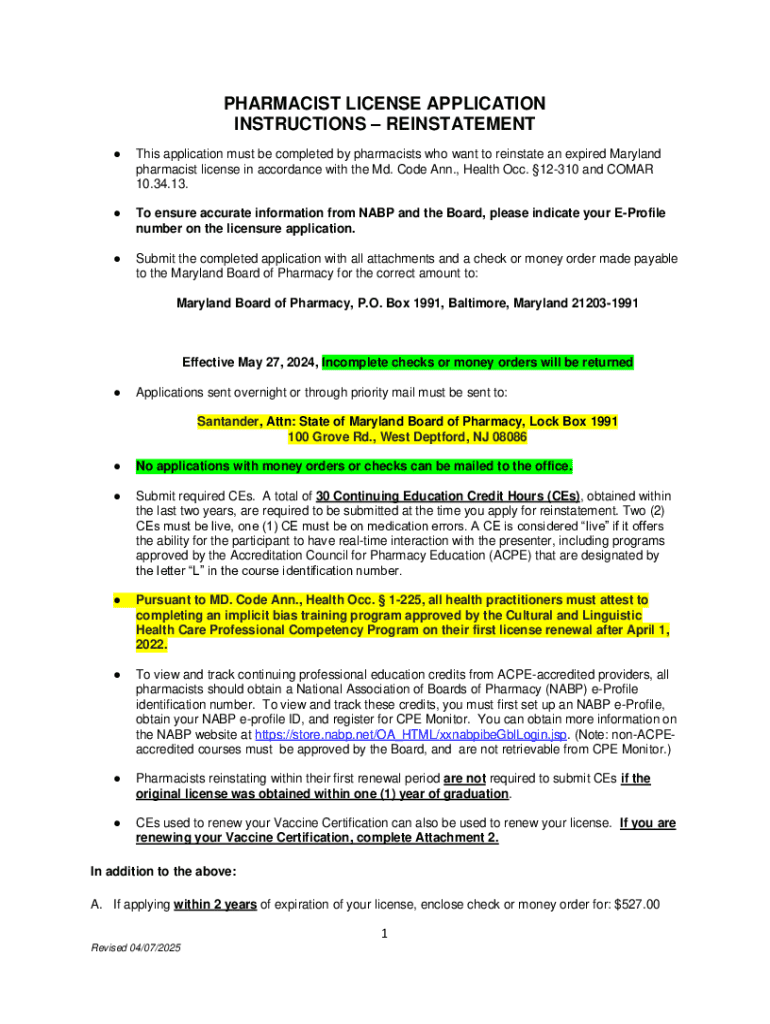 Fillable Online Application for Pharmacist Licensure Reinstatement Fax Email Print - pdfFiller