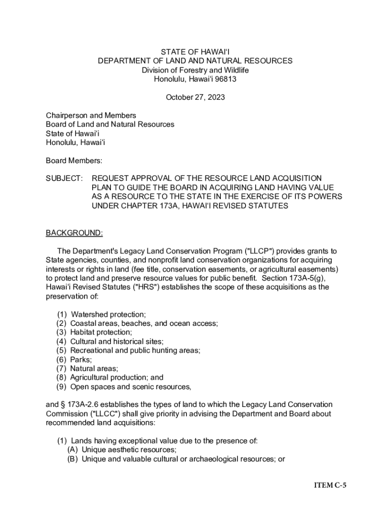 Fillable Online Request Approval of the Resource Land Acquisition Plan ...