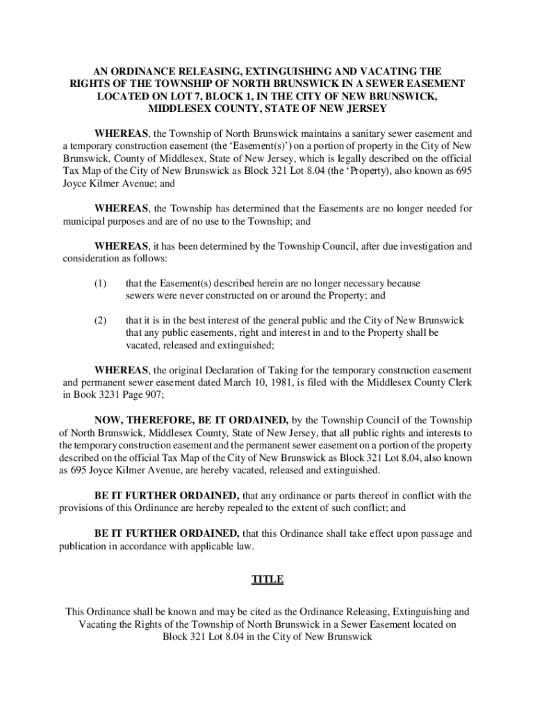 Fillable Online Ordinance on Sewer Easement Release Fax Email Print ...