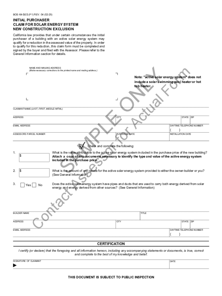 Fillable Online Claim for Solar Energy System New Construction ...