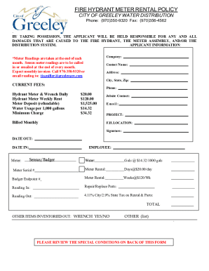 Fillable Online Fire Hydrant Meter Rental Policy Fax Email Print ...