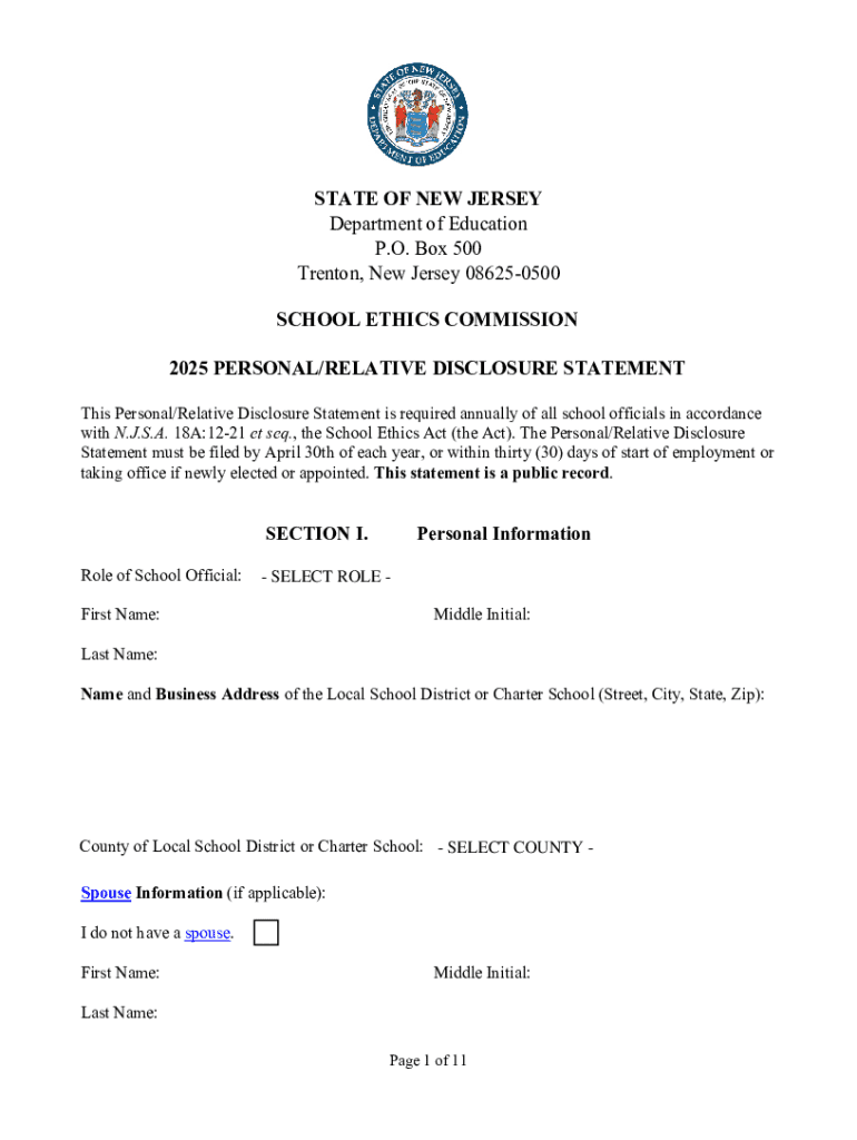 Fillable Online Personal/relative Disclosure Statement for School ...