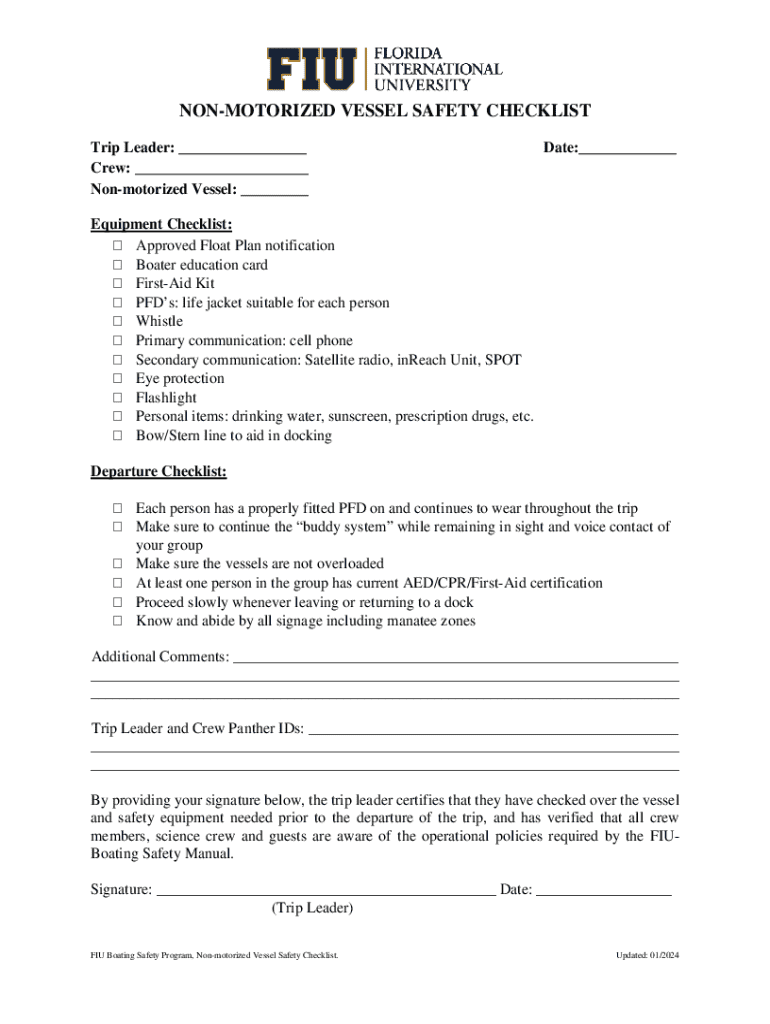 Fillable Online Non-motorized Vessel Safety Checklist Fax Email Print ...