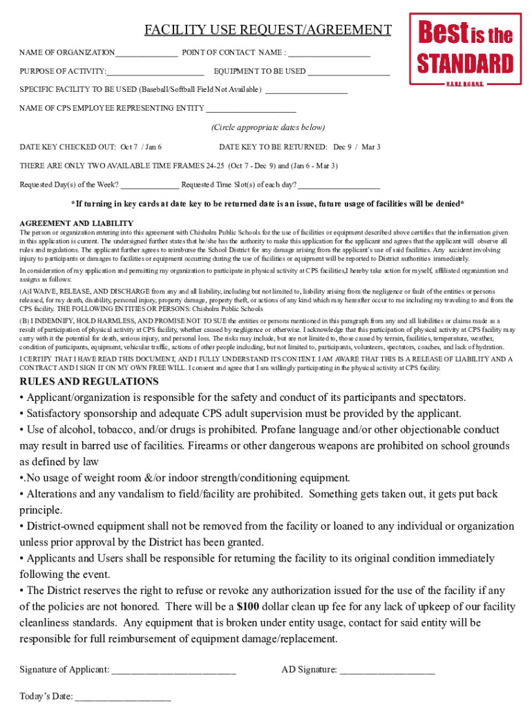 Fillable Online Facility Use Request Agreement Fax Email Print - pdfFiller