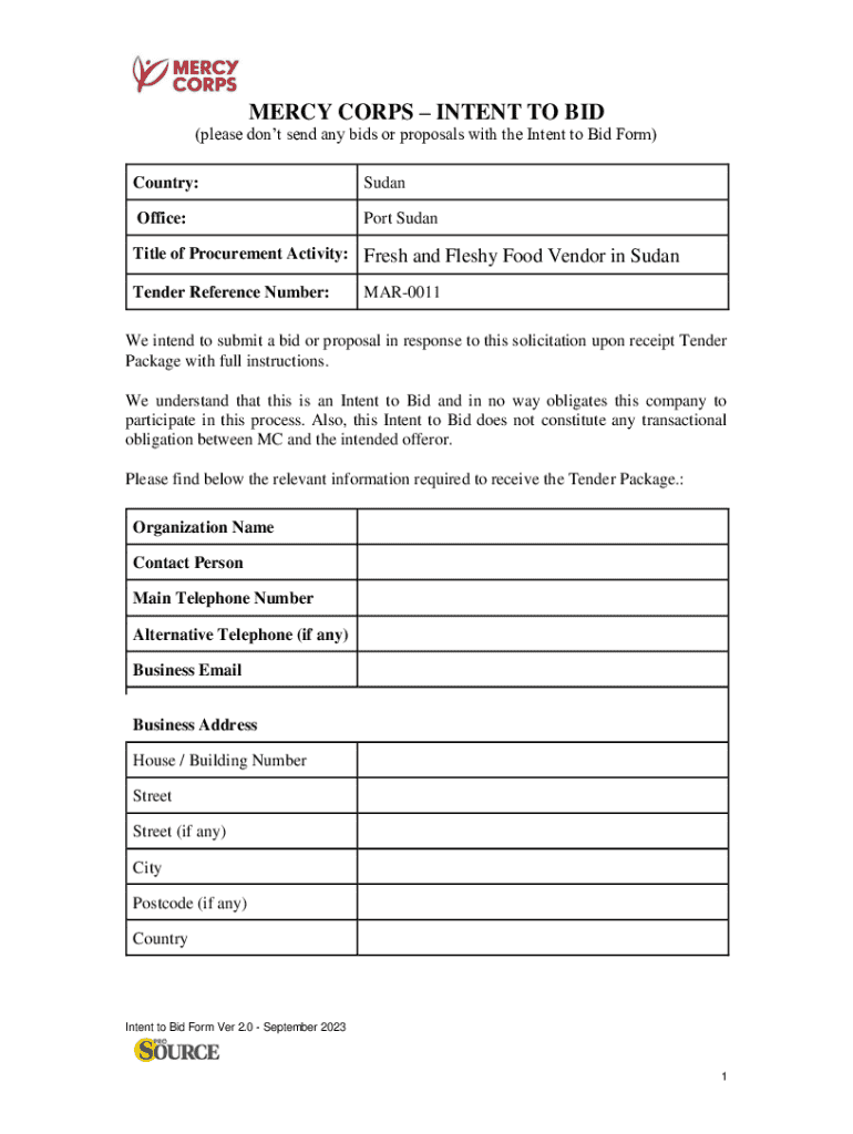 Fillable Online Mercy Corps – Intent to Bid Fax Email Print - pdfFiller