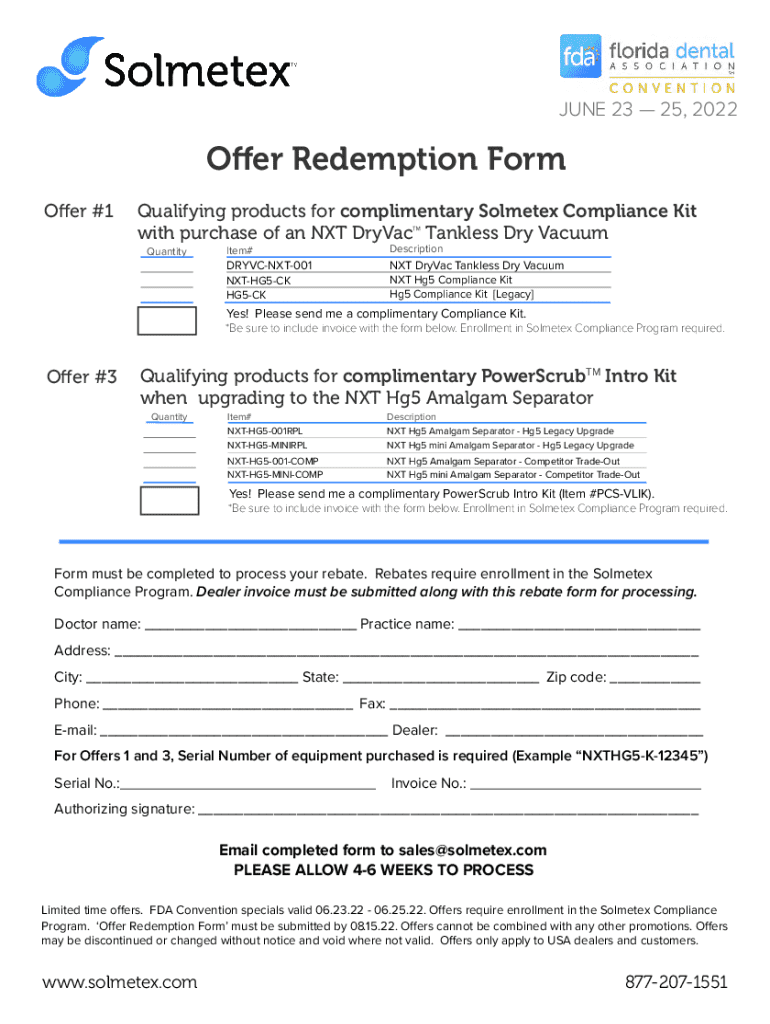 Fillable Online Offer Redemption Form for Solmetex Compliance Kit and Powerscrub Intro Kit Fax ...