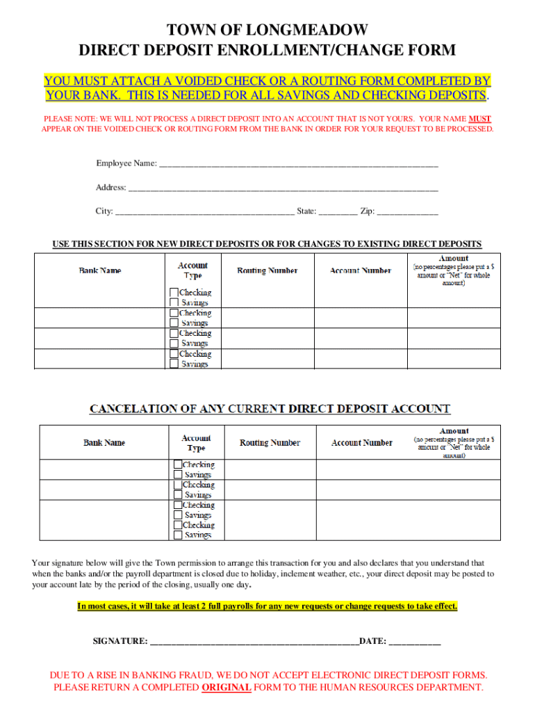 Fillable Online Direct Deposit Enrollment/change Form Fax Email Print ...