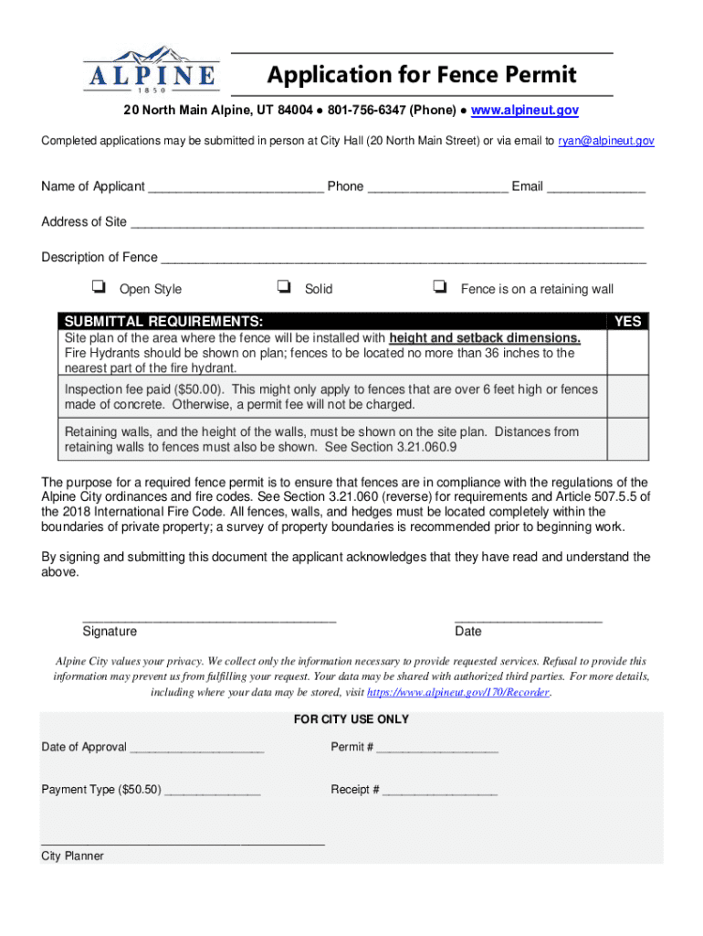 Fillable Online Fence Permit Application Fax Email Print - pdfFiller