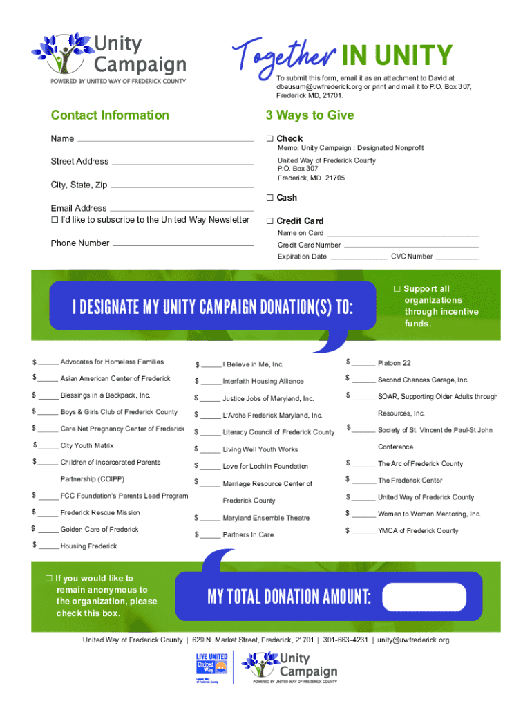 Fillable Online Unity Campaign Donation Submission Fax Email Print - pdfFiller