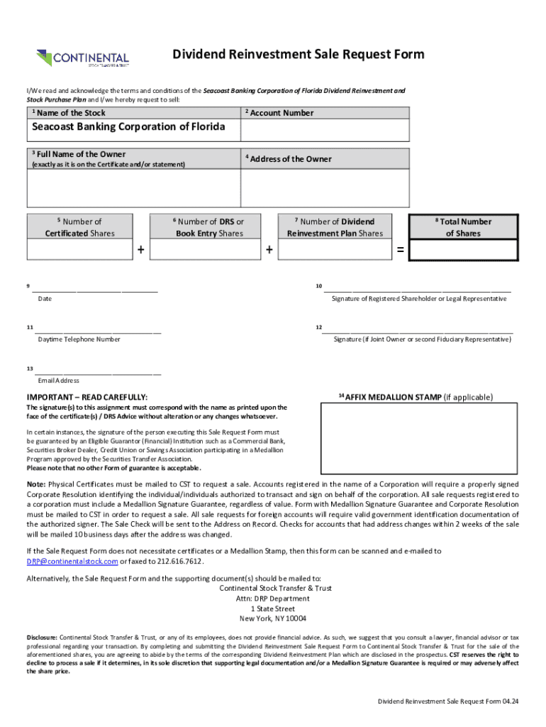 Fillable Online Dividend Reinvestment Sale Request Fax Email Print ...