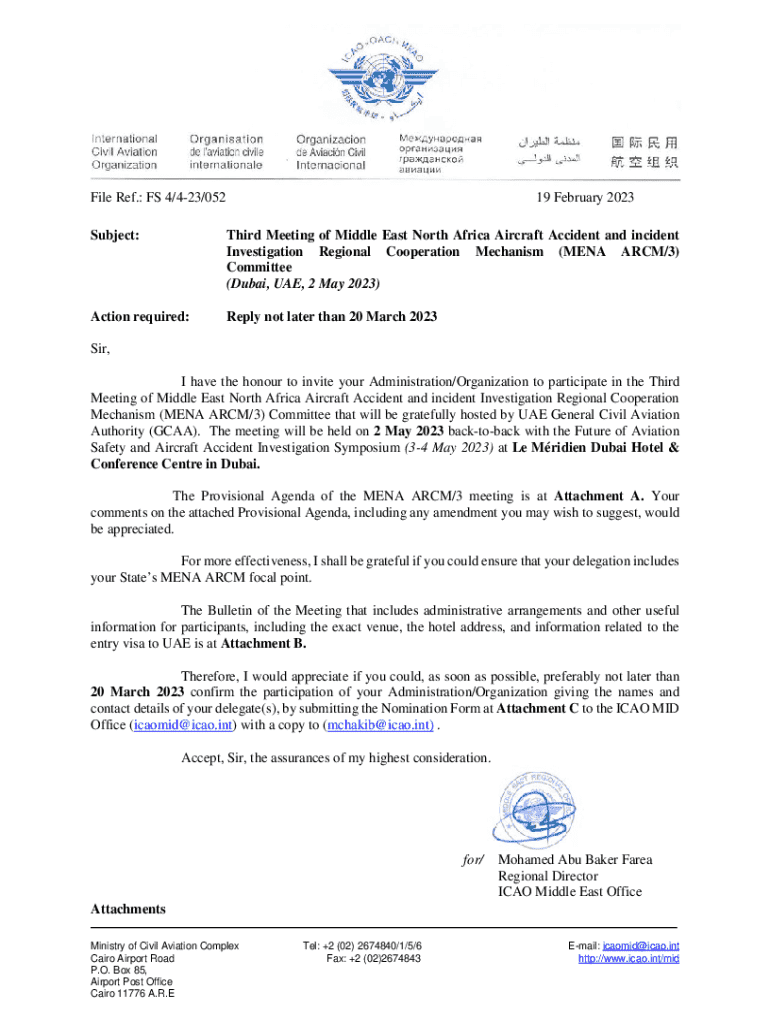 Fillable Online Invitation to the Third Meeting of Mena Arcm Committee ...