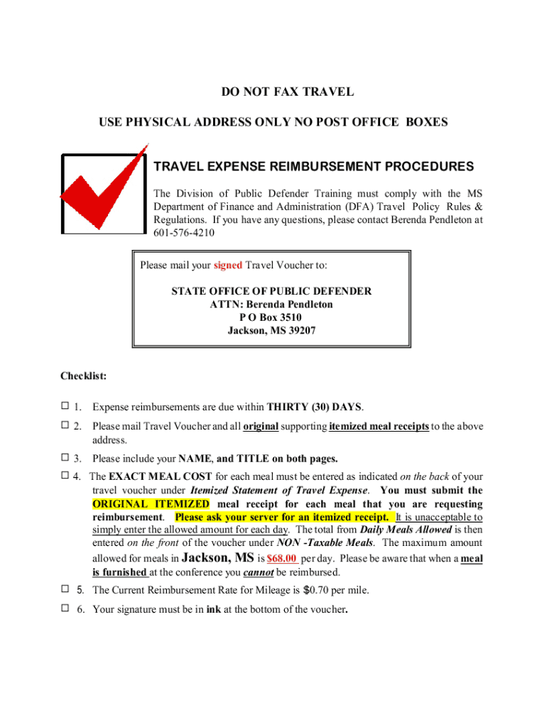 Fillable Online Travel Expense Reimbursement Procedures Fax Email Print ...