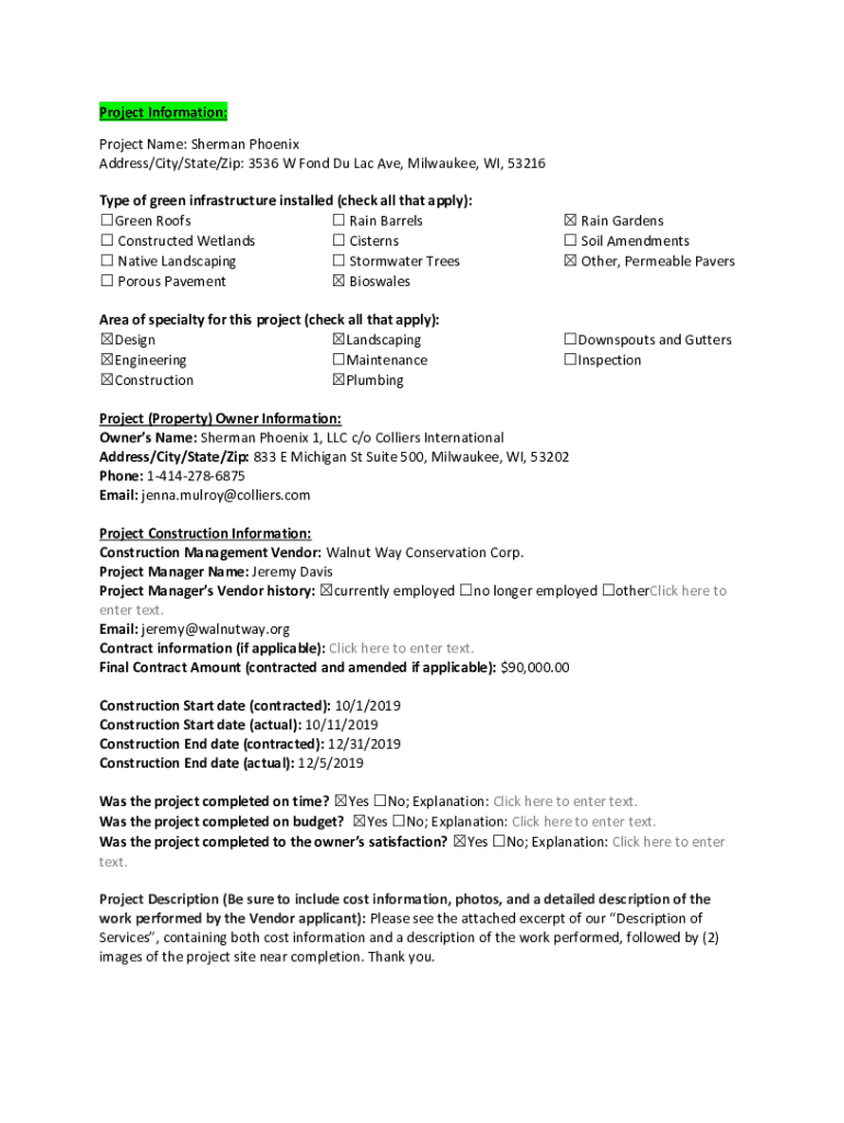Fillable Online Green Infrastructure Project Report Fax Email Print ...