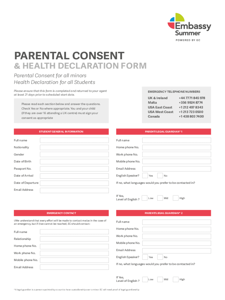 Fillable Online Parental Consent and Health Declaration for Students Fax Email Print - pdfFiller