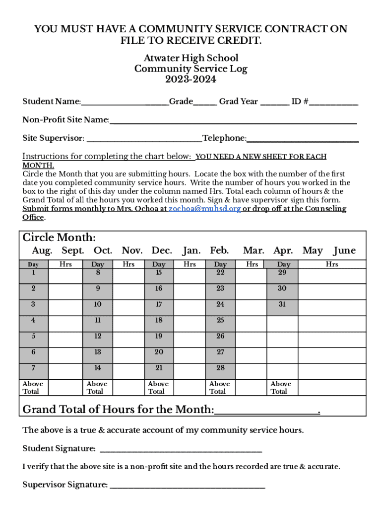Fillable Online Community Service Log 2023-2024 Fax Email Print - pdfFiller