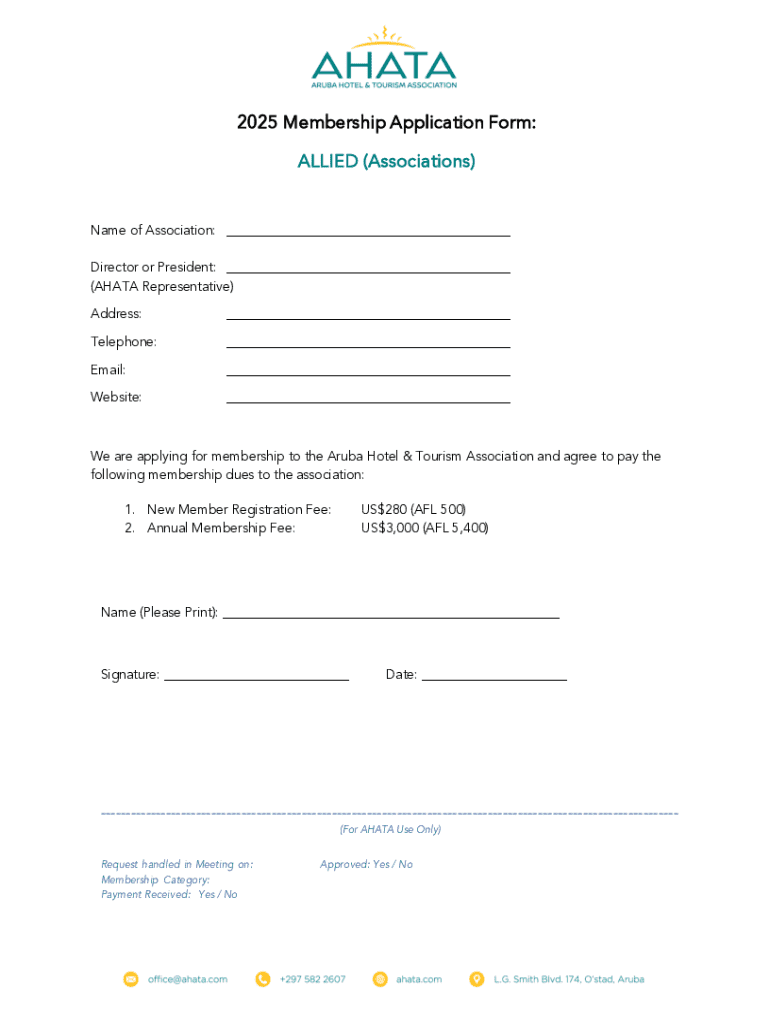 Fillable Online Membership Application Form for Aruba Hotel & Tourism ...