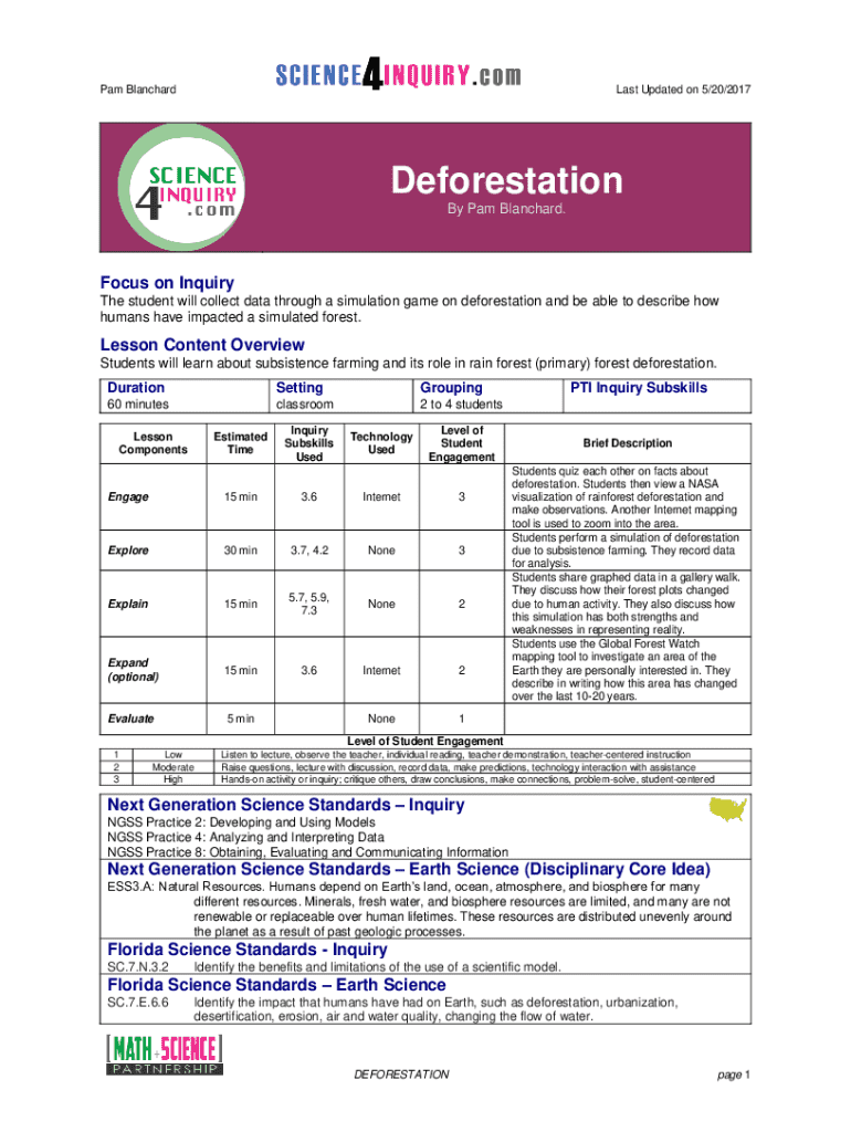 Fillable Online Deforestation Simulation Lesson Fax Email Print - pdfFiller