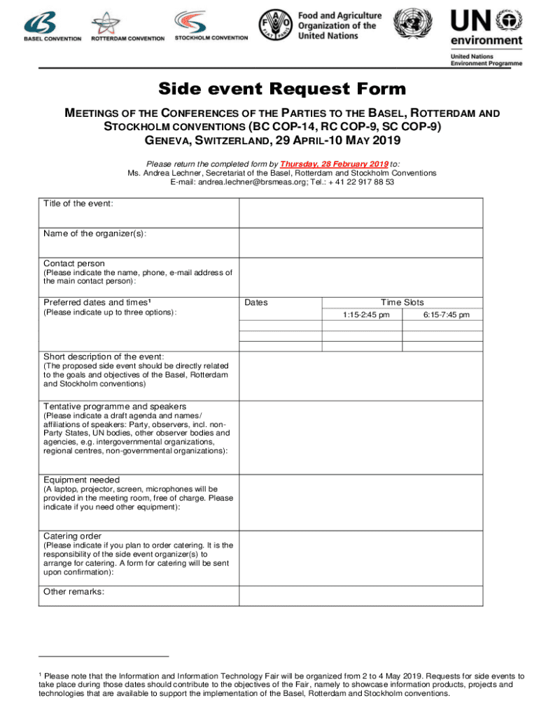 Fillable Online Request Form for Side Event at the Basel, Rotterdam and Stockholm Conventions ...
