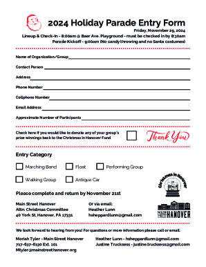 Fillable Online 2024 Holiday Parade Entry Form Fax Email Print - pdfFiller