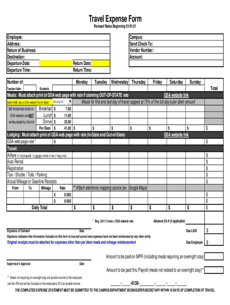 Fillable Online Travel Expense Form Fax Email Print - pdfFiller
