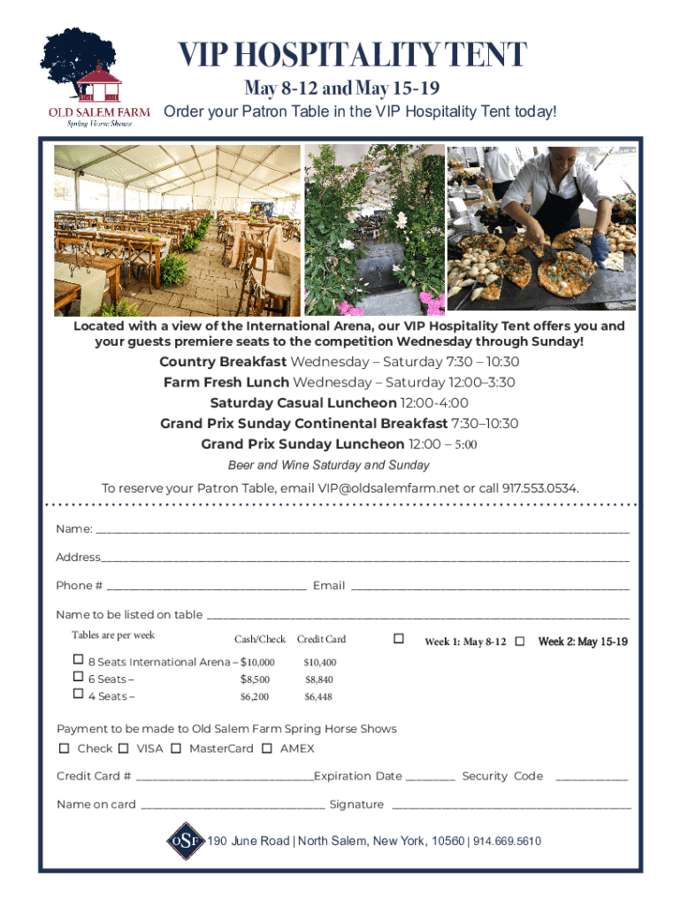 Fillable Online Vip Hospitality Tent Reservation Form Fax Email Print ...