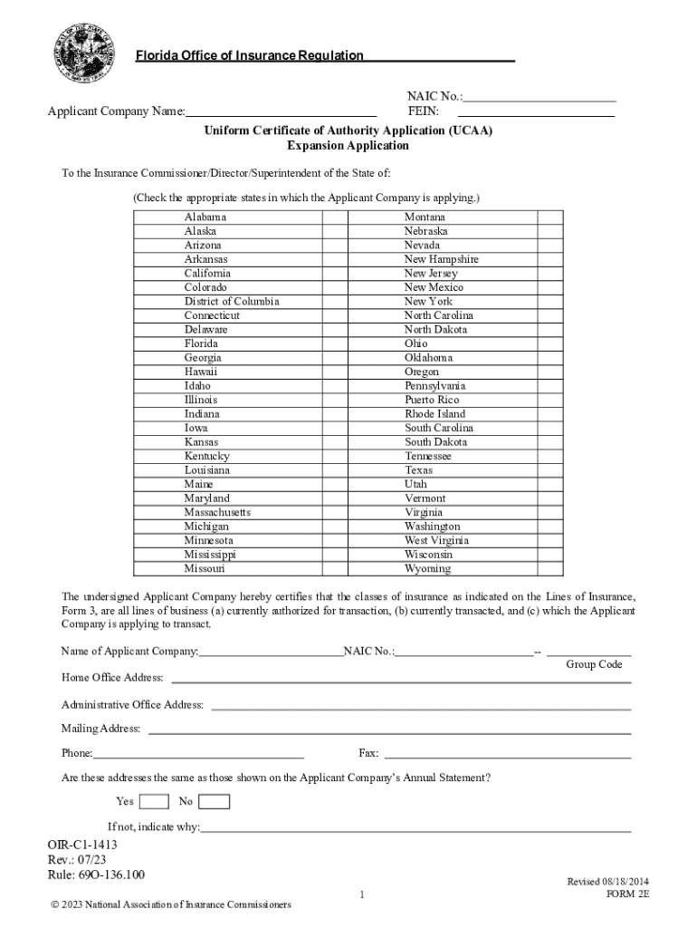 Fillable Online Uniform Certificate of Authority Application (ucaa) Expansion Application Fax ...