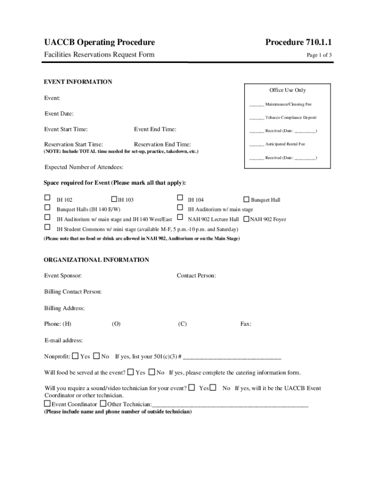 Fillable Online Uaccb Facilities Reservations Request Fax Email Print - pdfFiller