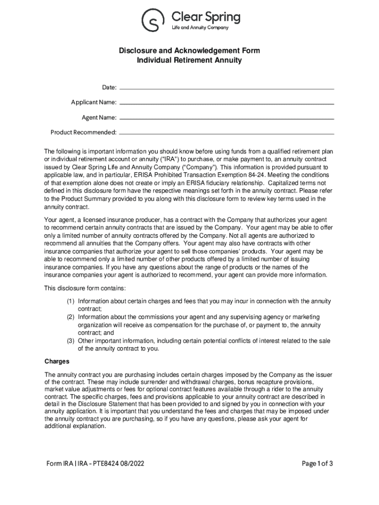 Fillable Online Individual Retirement Annuity Disclosure Fax Email ...