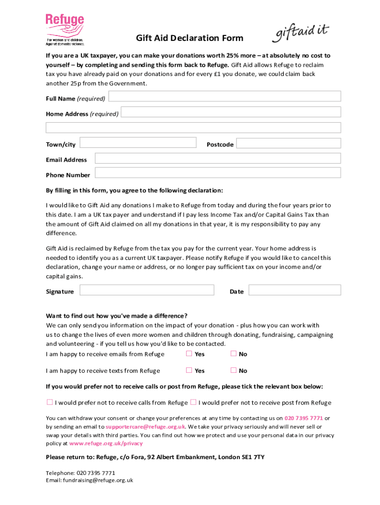 Fillable Online Gift Aid Declaration Fax Email Print - pdfFiller