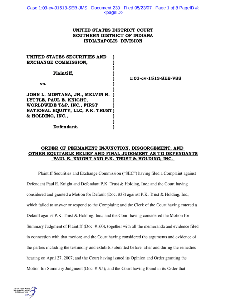 Fillable Online Final Judgment and Order Against Sec Defendants Fax ...