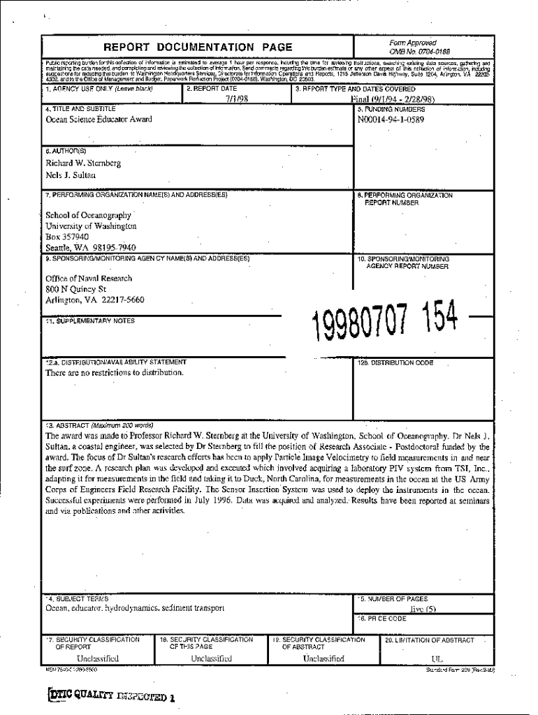 Fillable Online Office of Naval Research - Ocean Science Educator Award Summary of Activities ...