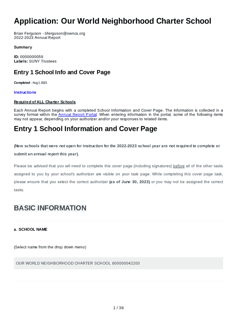 Fillable Online Our World Neighborhood Charter School Annual Report Fax Email Print - pdfFiller