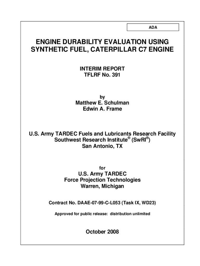 Fillable Online Engine Durability Evaluation Using Synthetic Fuel Fax ...