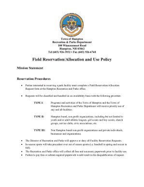 Fillable Online Field Reservation and Allocation Request Fax Email ...