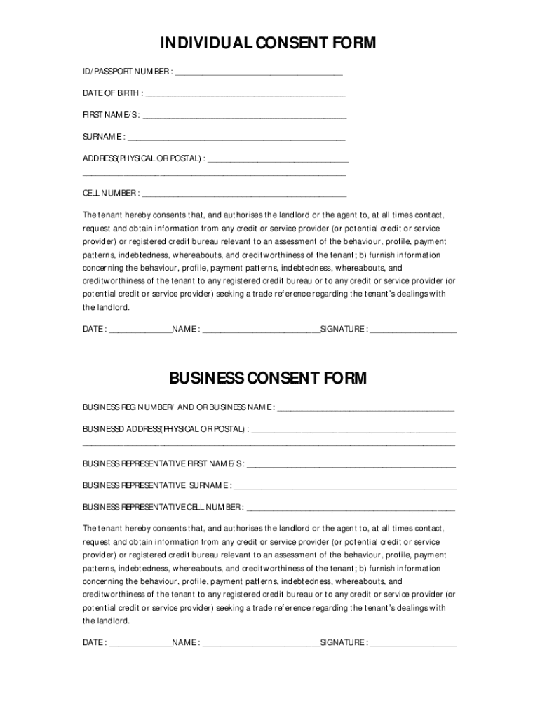 Fillable Online Individual Consent Form for Tenant Information Release ...