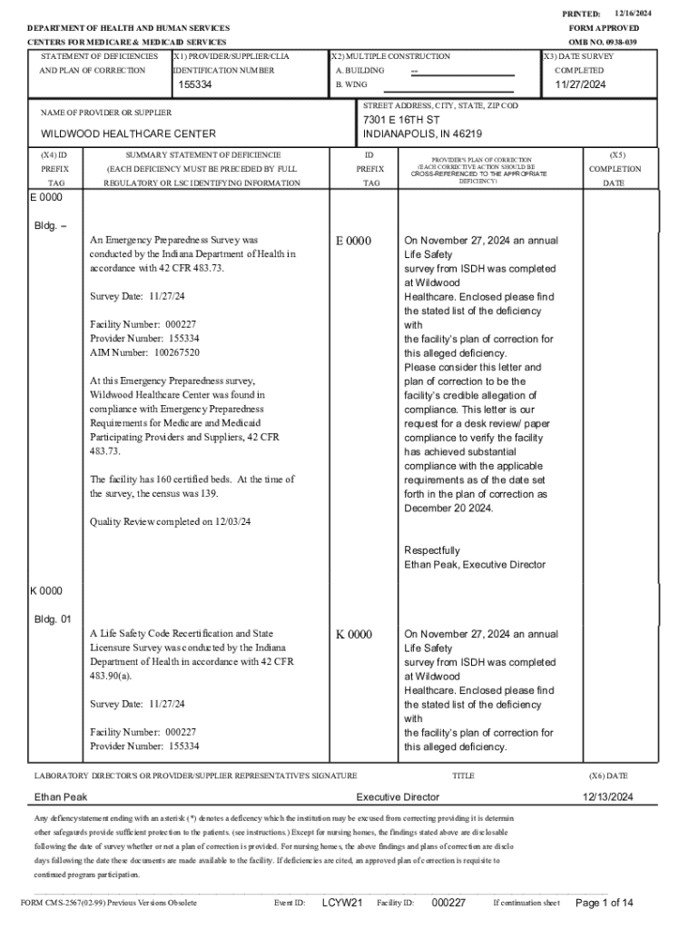 Fillable Online Statement of Deficiencies and Plan of Correction Fax Email Print - pdfFiller