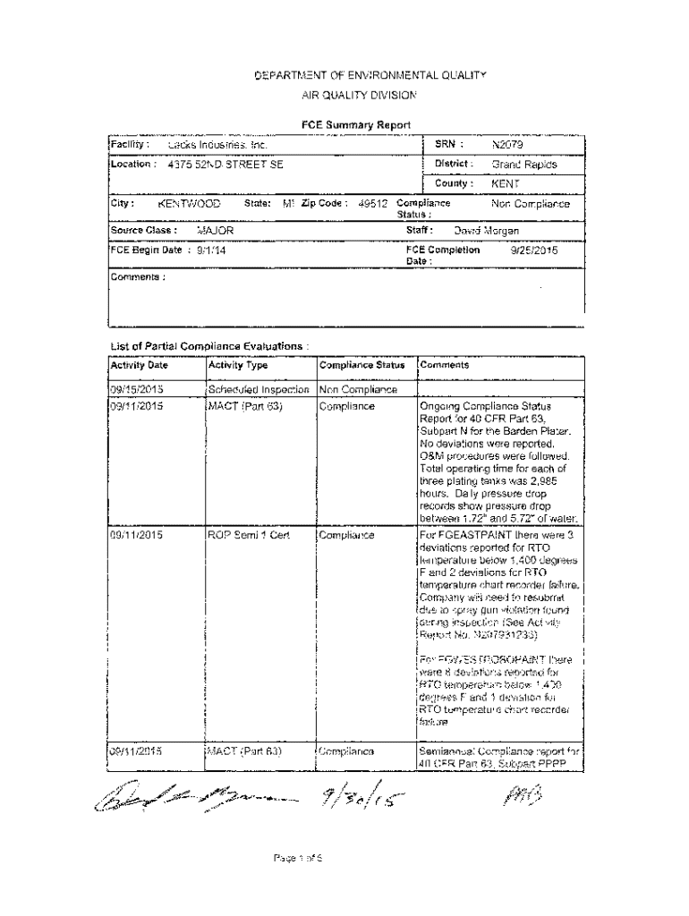 Fillable Online Fce Summary Report for Lacks Industries, Inc. Fax Email ...