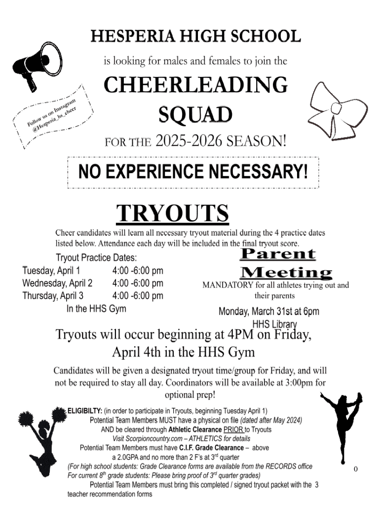 Fillable Online Hesperia High School Cheerleading Tryout Packet Fax Email Print - pdfFiller
