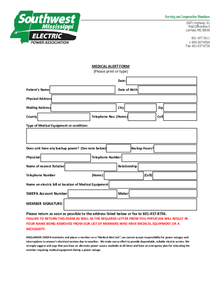 Fillable Online Medical Alert Form Fax Email Print - pdfFiller