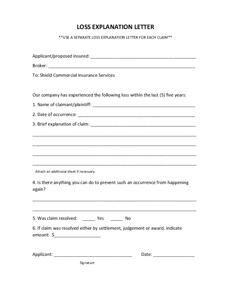 Fillable Online Loss Explanation Letter Fax Email Print - pdfFiller