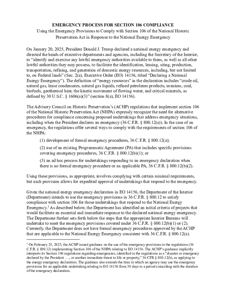 Fillable Online Emergency Process for Section 106 Compliance in ...