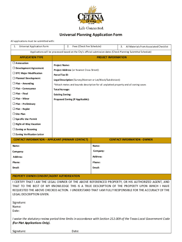 Fillable Online Universal Planning Application Fax Email Print - pdfFiller