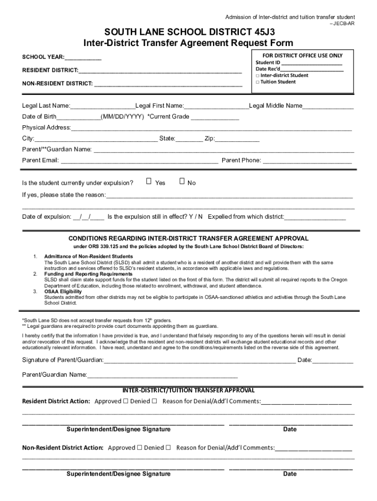 Fillable Online Admission of Inter-district and Tuition Transfer ...