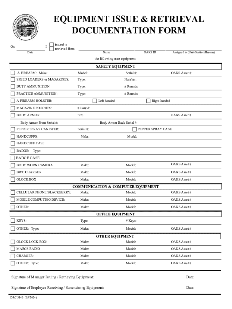 Fillable Online Equipment Issue & Retrieval Documentation Form Fax ...