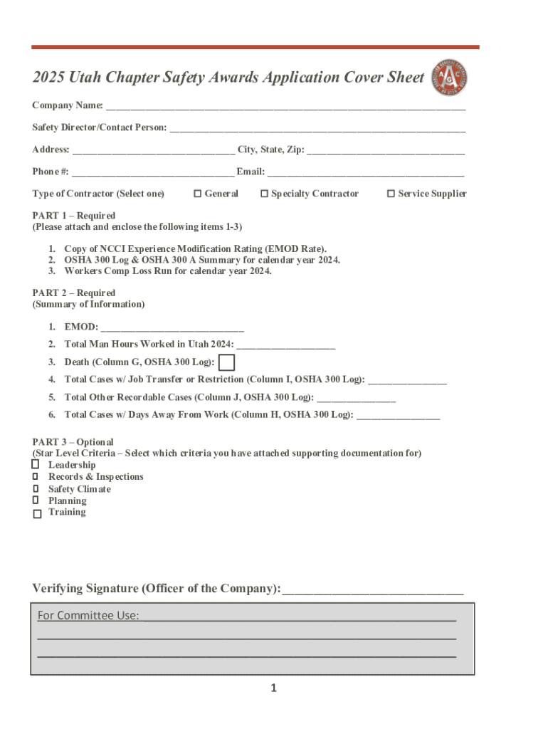 Fillable Online Safety Awards Application Cover Sheet Fax Email Print - pdfFiller